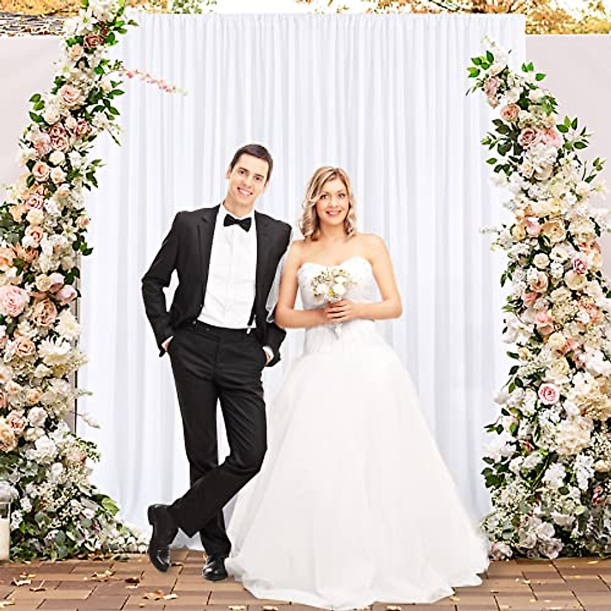 White Backdrop Curtains for Parties, 8ft*10ft Polyester Photography Backdrop Drapes Fabric Decoration for Wedding Birthday Party Baby Shower Bridal Shower Photoshoot