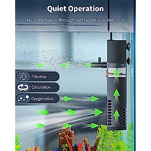 Pawfly Internal Aquarium Filter, Submersible Power Filter with 55 GPH Water Pump for 3 to 10 Gallon Fish Tanks Filtration Circulation and Oxygenation