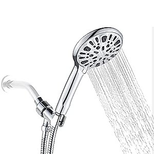 Lychee 9-Setting Modern High Pressure Shower Head with Stainless Steel Hose and Bracket, Chrome Finish