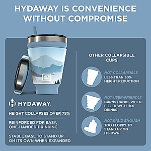 HYDAWAY Collapsible Tumbler with Lid and Straw - 16 oz I Portable, Insulated Silicone Travel Mug, Hot & Cold Foldable Cup for Coffee, Tea, Camping & Backpacking, Spill Proof Lid & Steel Rim