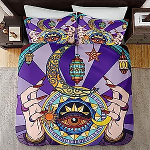 Duvet Cover Full Size, Mushroom Mandala Flower Vintage Bedding Set with Zipper Closure for Kids and Adults, Geometric Red Pink Comforter Cover with 2 Pillow Shams for Bedroom Bed Decor