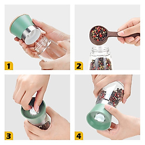 VUCCHINI Salt and Pepper Grinder Set Bamboo Lid- Adjustable Coarse Salt and Pepper Mills - Refillable Ceramic Burr Kitchen Gift Manual Salt Pepper Shakers Green