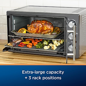 Oster Extra-Large French Door Air Fryer Countertop Oven, Stainless Steel, 60-Min Timer, 6 Cooking Functions, Versatile Accessories, Reduces Energy and Cooking Time