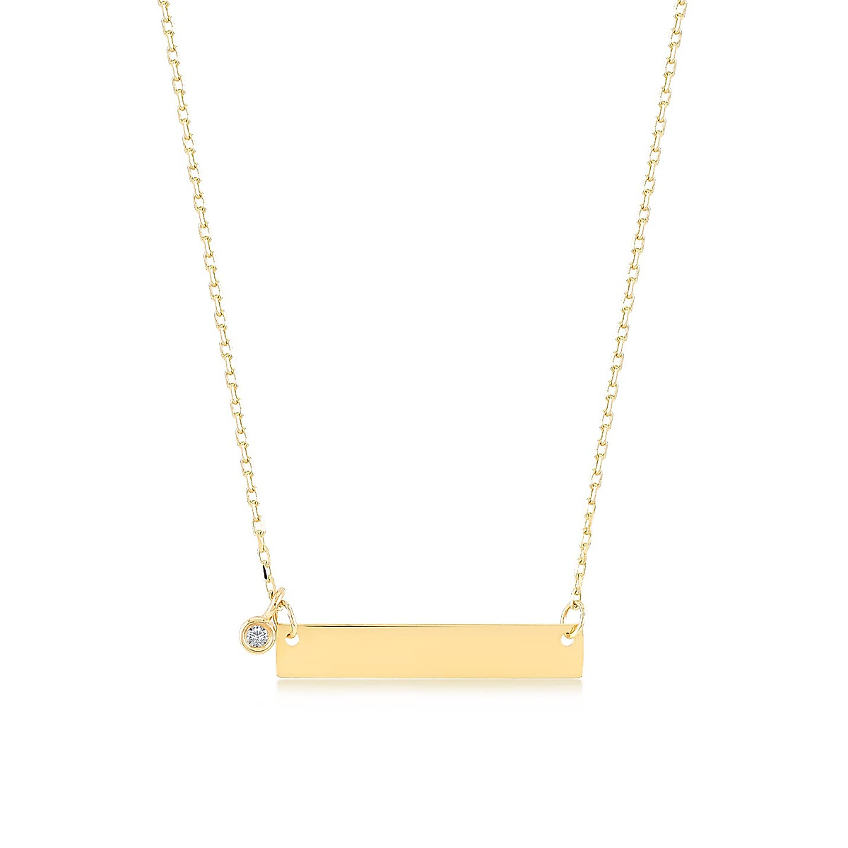 GELIN 14K Solid Gold Bar Necklace with Diamond | 14k Gold Pendant Necklace for Women, 18"