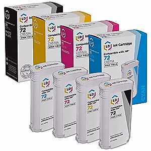 LD Products Compatible Replacements for HP 72 Ink Cartridge High Yield (Photo Black, Cyan, Magenta, Yellow, 4-Pack) DesignJet T1100, T1120, T1200, T610, T620, T770, T1100ps, T1120 SD-MFP, T1300
