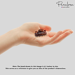 Parcelona French Classic Very Small 1 1/2" Claw Clips with Tight Spring Set of 3 Girls Hair Jaw Claw Clips Durable Styling Women Hair Accessories, Made in France (Tortoise Shell Brown)