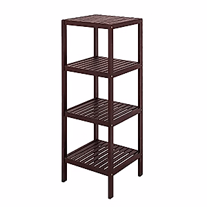 Zoopolyn 100% Bamboo Bathroom Shelf 13 x 13 x 39 inches 4-Tier Multifunction Standing Towel Rack Storage Organizer Unit Brown