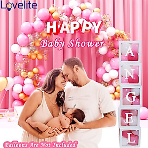 Baby Boxes with Letters, 5 Transparent Baby Shower Balloon Boxes with 78 Letters & Numbers for Gender Reveal Decorations Birthday Wedding Party Grad Backdrop Bridal Shower, White