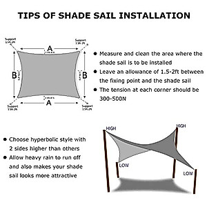 KANAGAWA Sun Shade Sail 10'x13' Grey Rectangle UV Block Canopy Awning Shelter Fabric Cloth Screen for Outdoor Patio Garden Backyard Activities