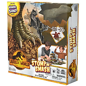 Spin Master Games, Jurassic World Dominion, Stomp N’ Smash Board Game Sensory Dinosaur Toy with Kinetic Sand, Christmas Gifts for Kids, for Ages 5+