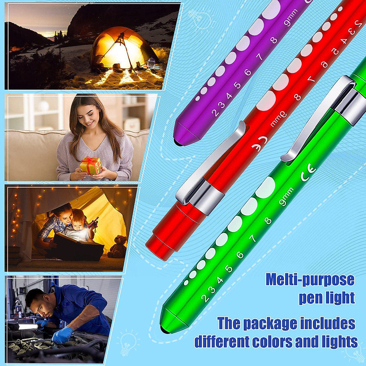 Penlight for Nurse Pen Light LED Reusable Pen Light with Pupil Gauge Nurses Pin Light for Torch Medical Students Doctors Daily Use with Pocket Clip Nurse Gifts(15 Pieces,Basic Colors)