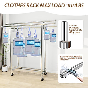 mahumahu Heavy Duty Clothes Rack Load 700LBS, Garment Rack with 4 Rolling Wheels - Stainless Steel Clothing Rack for Hanging Clothes, Chrome