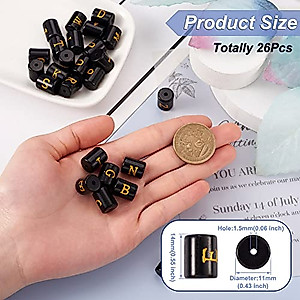 KISSITTY 26pcs/Box Letter Beads Glass Column Beads with Golden Letters A-Z Black Color Alphabet Loose Spacer Beads 11x14mm for DIY Jewelry Making Crafts with Hole 1.5mm