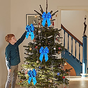 Lulu Home Holiday Small Bows, 10" x 7" Blue Velvet Bow Knots, Wired Edge Decorative Bows for Gift Wrapping DIY Crafts Supplies, 8 Packs