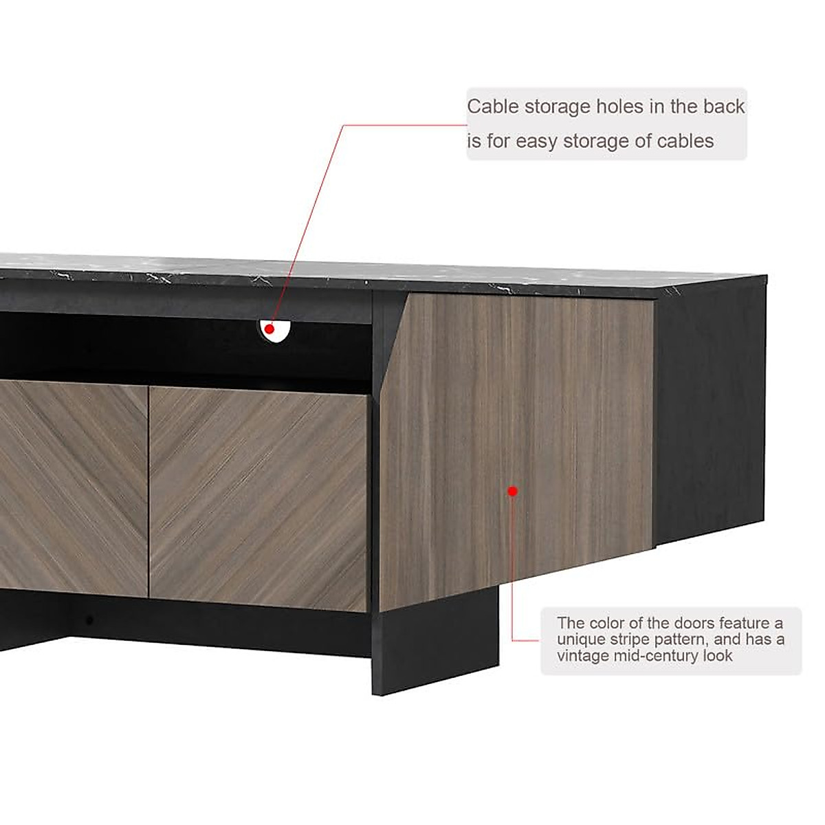 LED TV Stand with Storage Cabinet,Shelves and Cable Holes, Media Entertainment Center for TV up to 65",Television Stands Console Table Coffee Table Credenza for Living Room Bedroom,Antique Dark Grey