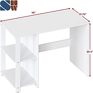 SHW Home Office Computer Desk with Shelves, White