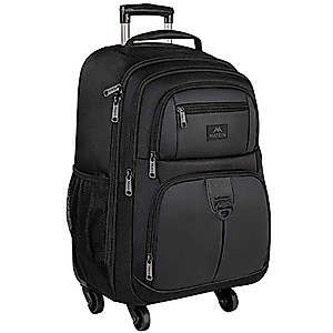 Roller Backpack, 18 inch Large Travel Laptop Bag with 4 Wheels for Adults, Heavy Duty Wheeled Suitcase Luggage Pack for Work Business, Rolling Spinner Computer Rucksack for Women Men Nursing, Black