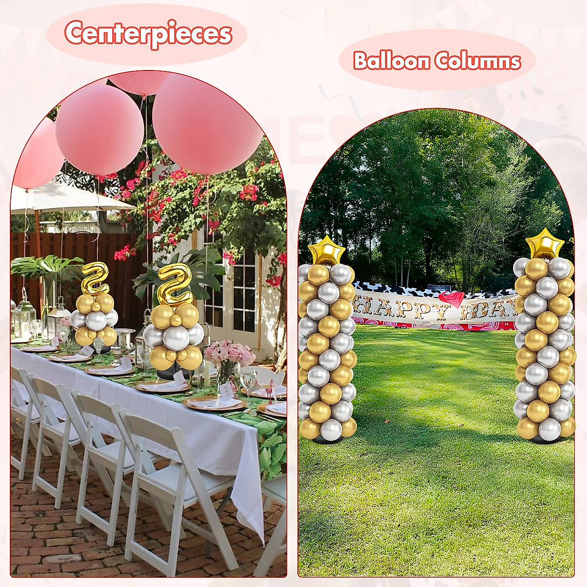 Balloon Stand - Set of 2, 56 Inch Height Adjustable Splicing Metal Pole Balloon Column Arch Stand Kits with Base for Floor,Centerpieces Balloon Tower Pillar for Birthday Party,Baby Shower,Christmas