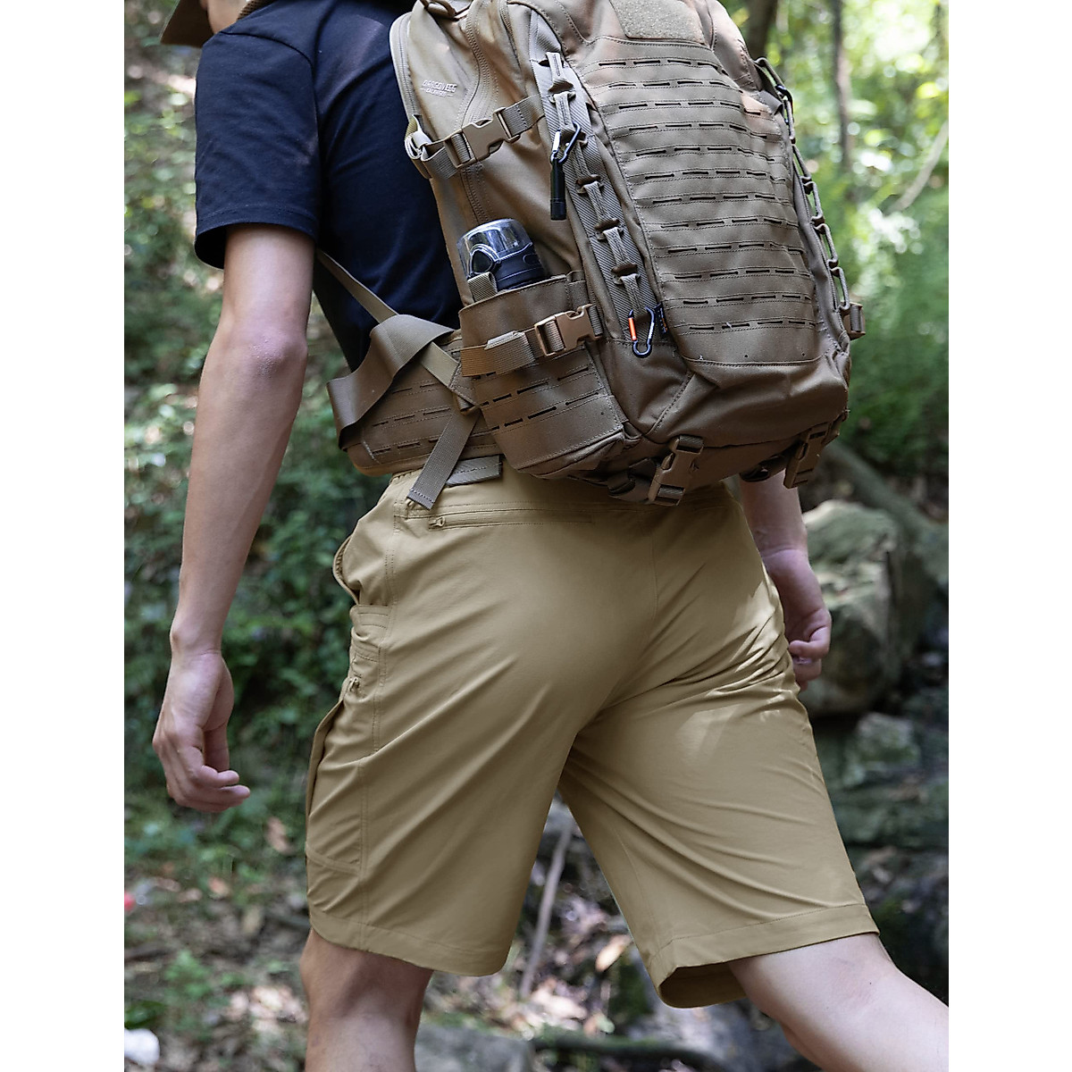 Shallowlulu Mens Cargo Hiking Shorts Water Resistant Quick Dry Lightweight Breathable Tactical Shorts with Nylon Belt(Mud 34W/10L)