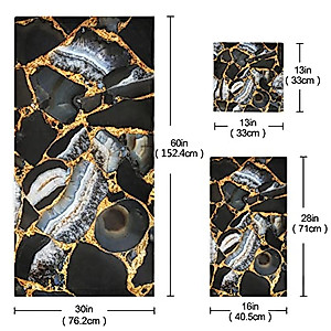 Naanle Black Marble with Golden Line Soft Set of 3 Towels, 1 Bath Towel+1 Hand Towel+1 Washcloth, Decorative for Bathroom, Hotel, Gym, Spa and Beach