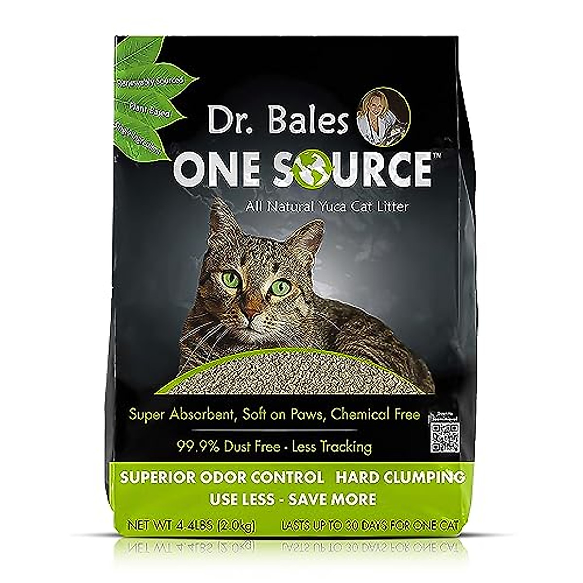 SPOT by Ethical Products – Dr Bales One Source 100% Natural Cat Litter from Yuca Root/Cassava - 2X Long Lasting - Dust Free, Odor Controlling Premium Clumping Cat Litter - 4.4lbs - Small (34002)