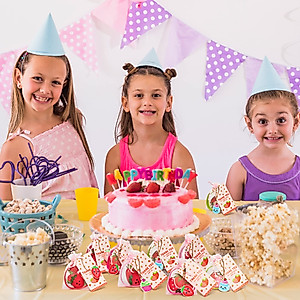 Haooryx 110PCS Strawberry Theme Party Favors Fruit Mochi Toys Berry Sweet Rubber Bracelet Acrylic Strawberry Scrapbook Stickers Keychains with Thank You Card for Girls Birthday Summer Party Goodie Bag