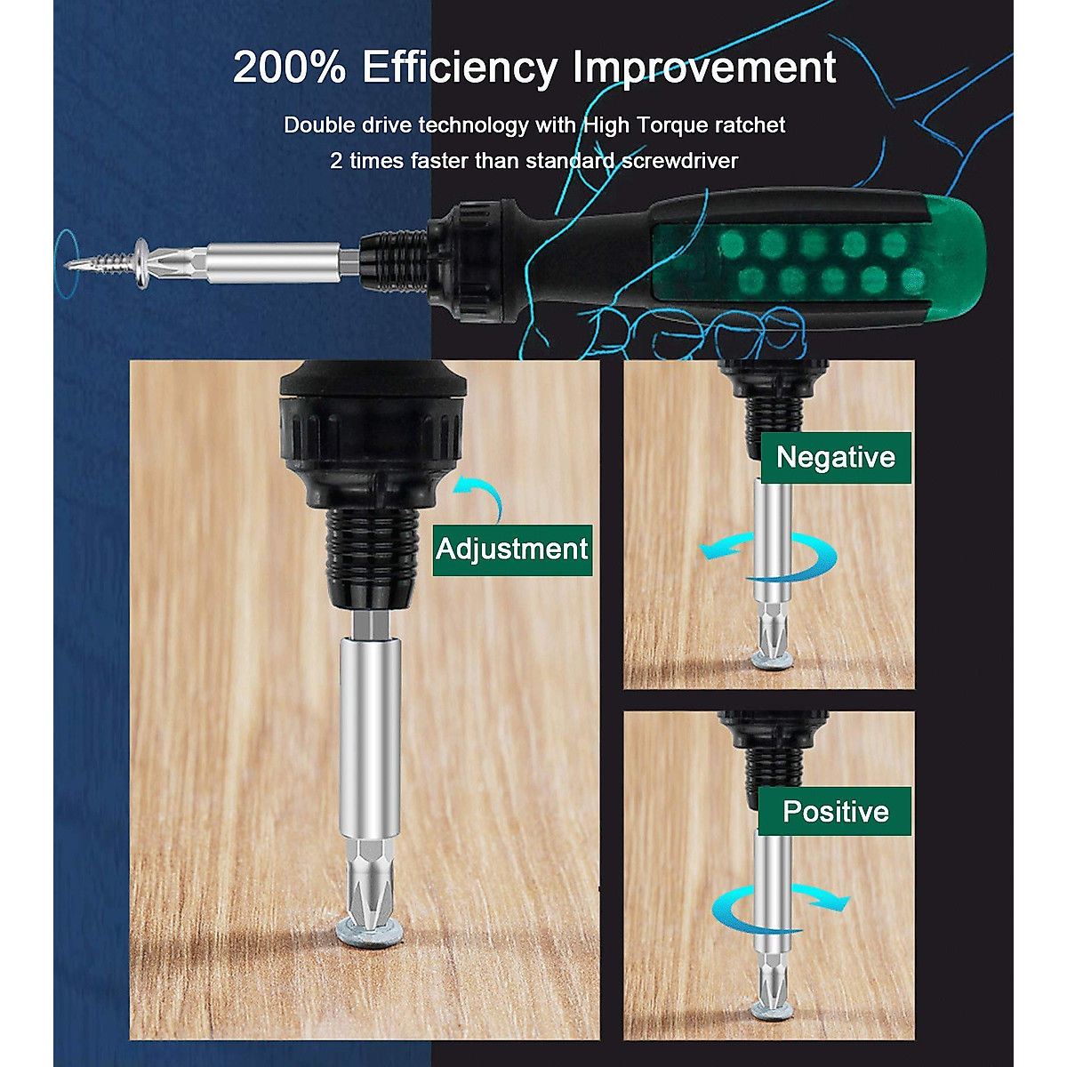 Deselen Ratcheting Screwdriver with Magnetic Bit Ratchet, Multi Bit Set, 11 in 1 Screwdriver Small Pocket Stubby Design, 1 Pack All in One Screwdriver(Green)