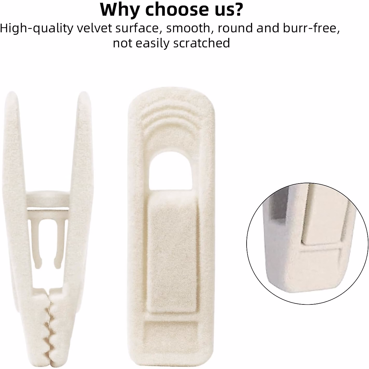 Velvet Hangers Clips, 20 Pack Beige Pants Velvet Clips, Clothes Hanger Clip Strong Finger Flocked Clips Fit for Ivory Velvet Hangers