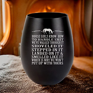 Valentines Day Gifts for Horse Mom, Horse Stemless Engraved Wine Glass, Horse Gift