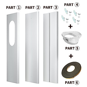 Gulrear Portable AC Window Vent kit,Universal Portable Air Conditioner Window Kit with 3 Adjustable Slide Seal Plates and 5.0" Hose Adapter Adjust Length from 25.5" to 47" Sliding Window AC Vent Kit…