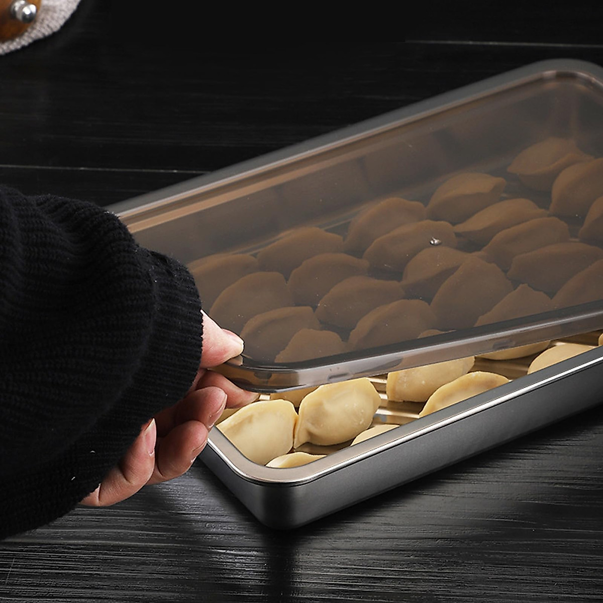 Dumpling Storage Box, Stainless Steel Dumpling Organizer Food Storage Containers Stainless Steel Food Tray with Lid, Dumpling Freezer Organizer for Kitchen and Fridge
