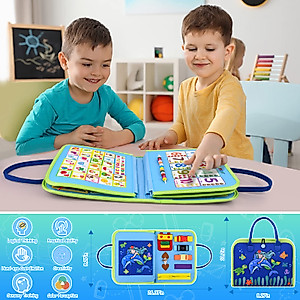 Busy Board Montessori Toys for 1-4 Year Old Toddler, Preschool Educational Learning Activities Developing Sensory Board for Fine Basic Dress Motor Skills/Travel Toys for Plane Car, Gift for Girls Boys