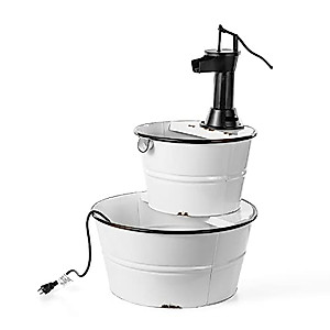 glitzhome Metal Tiered Water Fountain with Pump Garden Tools Waterfall Fountain for Outdoor Patio Garden Backyard Decking Décor White 31.5" H