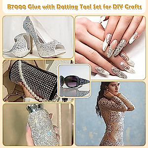 B7000 Adhesive Glue Rhinestone Kit, 4 x 15ML B-7000 Clear Craft Glue with Crystal Flatback Gems, Rhinestone Tools for Fabric, Cloth, Shoes, Nail Art, DIY Jewelry Making