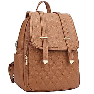 KKXIU Quilted Women Backpack Purse Synthetic Leather Fashion Bookbag Travel Daypack for Teen Girls (Brown)