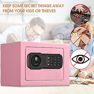 Fireproof Small Safe Box for Money, 0.23 Cu ft Mini Fireproof Safe with Combination Lock, Digital Safe for Kids Home Hotels Business (17sp-pink-1)