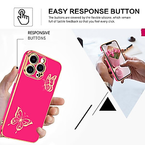 BENTOBEN for iPhone 13 Pro Max Case, Butterfly Design Women Girl iPhone 13 Pro Max Phone Case Slim Fit Luxury Shockproof Electroplated Soft Protective Cover Case for iPhone 13 Pro Max 6.7",Hot Pink