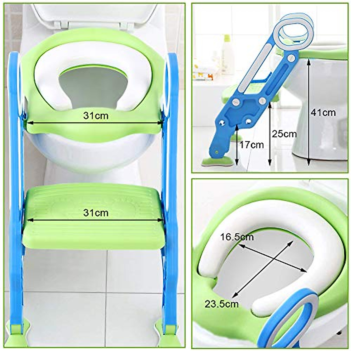 Potty Training Seat with Step Stool Ladder Baby Toddler Toilet Training Seat Chair with Soft Cushion for Kids Height Adjustable Safe Potty Seat for Girls Boys (Green)