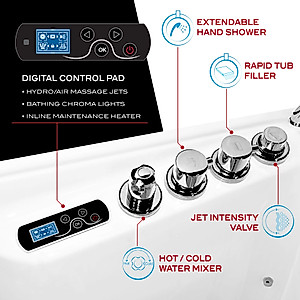 ANZZI Walk-in Bathtub 27'' x 53'' Left Drain Fully Loaded, Air Jets & Whirlpool Massage Jets, Hot Tub, Quick Fill, 6 Setting Handheld Shower Sprayer, Aromatherapy, Bath Pillow, LED Lights 2753FLWL