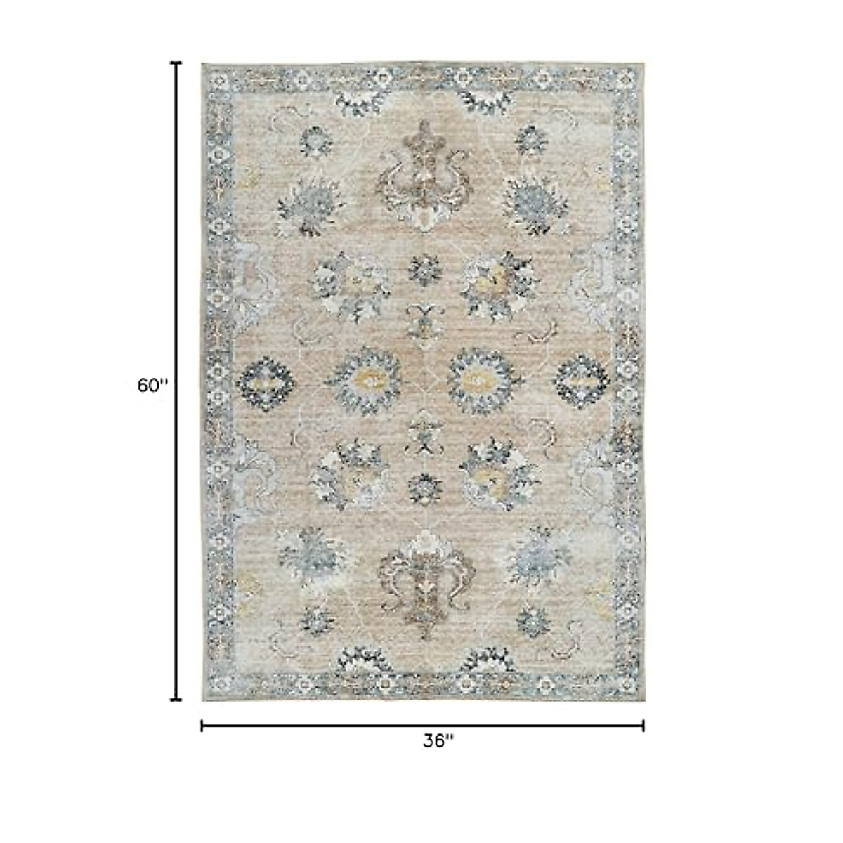 Kaspene Home - Machine Washable Thin 3x5 Area Rug - Oriental Vintage Blue and Brown, Bedroom, Hallway, Bathroom, and Entryway - Stain and Water-Resistant - Non-Slip - Pet and Kid Friendly