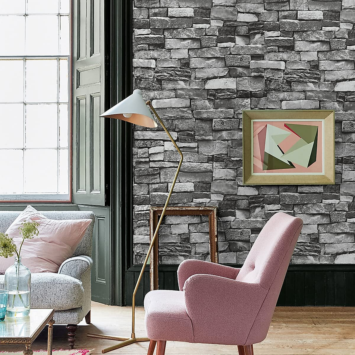 lenify Brick Wallpaper Peel and Stick Stone Wallpaper 17.7inch x 118.1inch Grey Stone Brick Paper Faux Stone Peel and Stick Wallpaper Grey Brick Self Adhesie Paper Modern Decorative Waterproof Vinyl