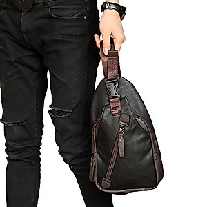 Hebetag Leather Sling Bag Crossbody Backpack for Men Women Outdoor Travel Camping Hiking Single Shoulder Chest Pack Casual Daypack Brown