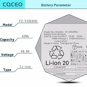 CQCEO FZ-VZSU84U Battery for Panasonic FZ-G1 FZ-G1AABDXER Toughpad FZ-G1 Series FZ-VZSU84R FZ-VZSU96U FZ-VZSU96AU FZ-VZSU84K FZ-VZSU84A2K FZ-VZSU84A2R FZ-VZSU84A2U FZ-VZSU84AK FZ-VZSU84AR 10.8V 45Wh