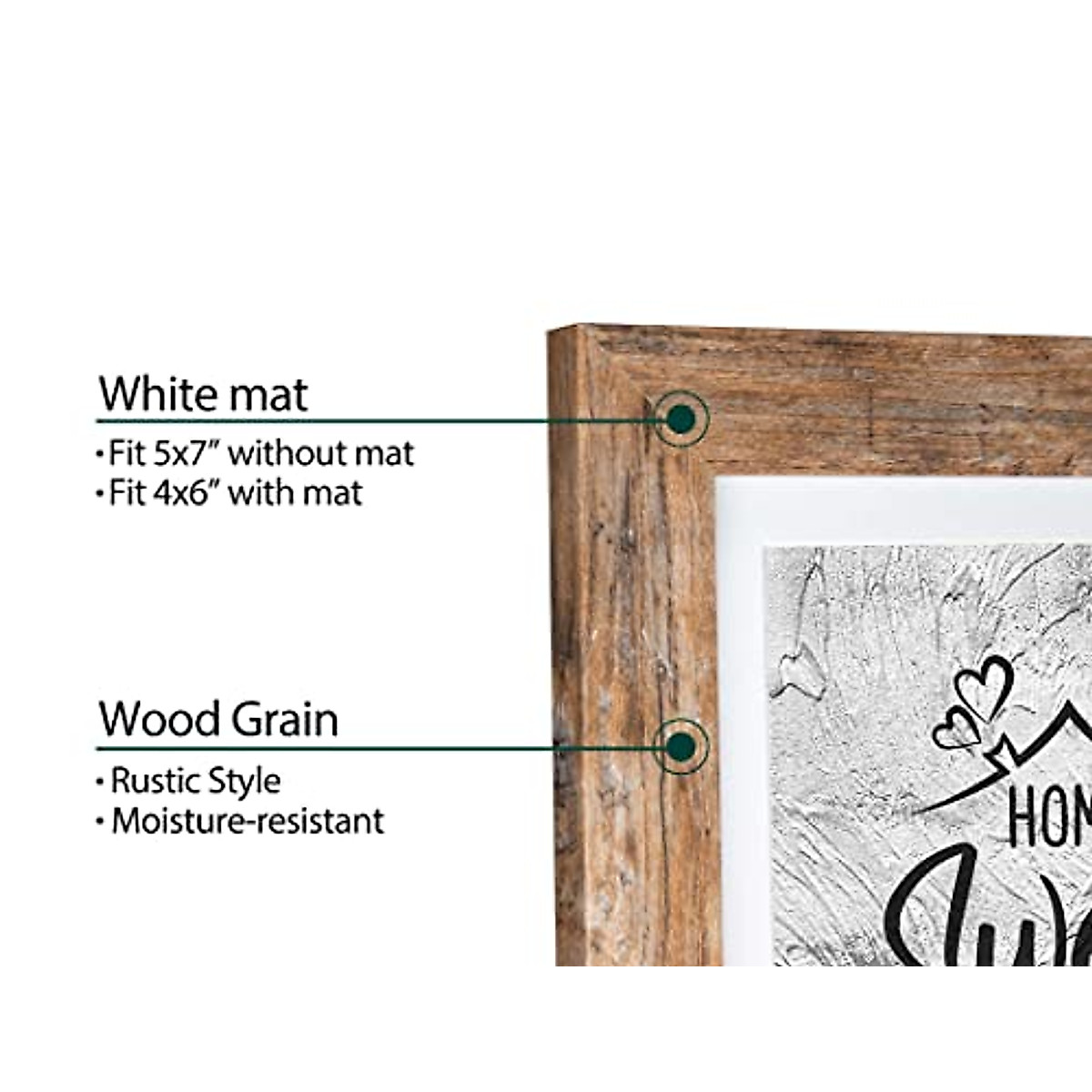 Califortree Rustic Brown 5x7 Picture Frame - Display Photos 4x6 with Mat or 5x7 Without Mat - HD Glass Inside, Horizontal and Vertical Display Frames for Wall and Tabletop - 1 Pack