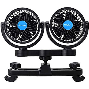 QIFUN Electric Car Fans for Rear Seat Passenger Portable Car Seat Fan, 4 Inches 12V Headrest 360° Rotatable Backseat Car Cooling Air Fan with Cigarette Lighter Plug for Vehicles, SUV, RV, Boat