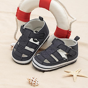 Meckior Summer Baby Infant Boys Beach Sandals Canvas Toddler Soft Sole Non-Slip Closed Toe First Walkers Shoes