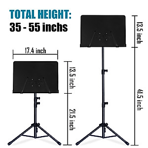 GLEAM Sheet Music Stand - Full Metal with Carrying Bag, Phone Holder, Sheet Music Folder and Clip, 5 in 1 Desktop Book Stand