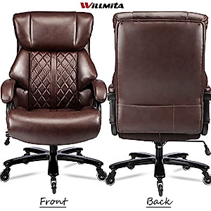 WILLMITA 400lbs Big and Tall Office Chair for Heavy People Executive Office Chair Wide Spring Seat Home Office Desk Chair with Heavy Duty Casters 360 Swivel Chair Computer PU Leather Chair (Brown)