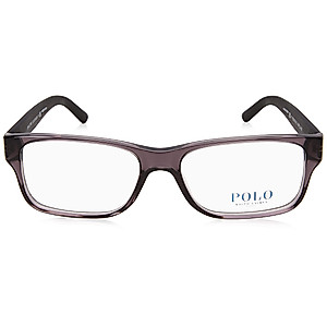 POLO RALPH LAUREN Mens PH2117 Rectangular Prescription Eyewear Frames, Shiny Transparent Grey/Demo Lens, 54 mm