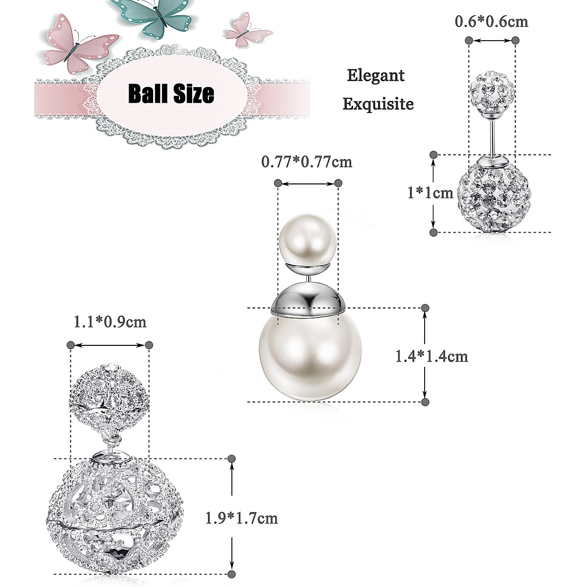 JOERICA 3 Pairs Vintage Hollow Out Womens Double Side Round Ball Stud Earrings Silver-tone